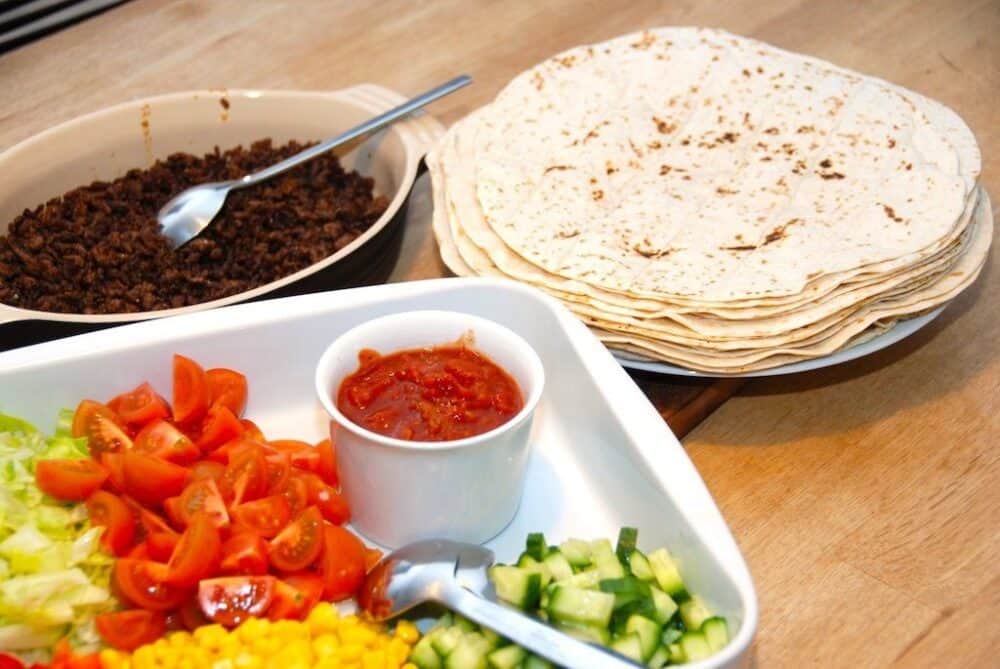 Mexicanske pandekager med hakket oksekød