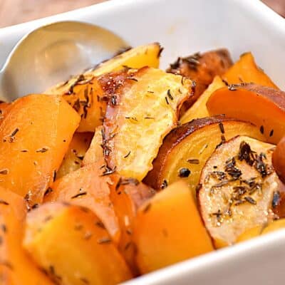 Gule beder i ovn med honning, citron og timian