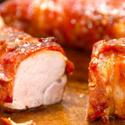 Sennepsglaseret svinemørbrad med bacon