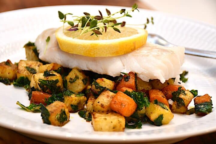 Torsk med rodfrugter - meget nem fiskeret